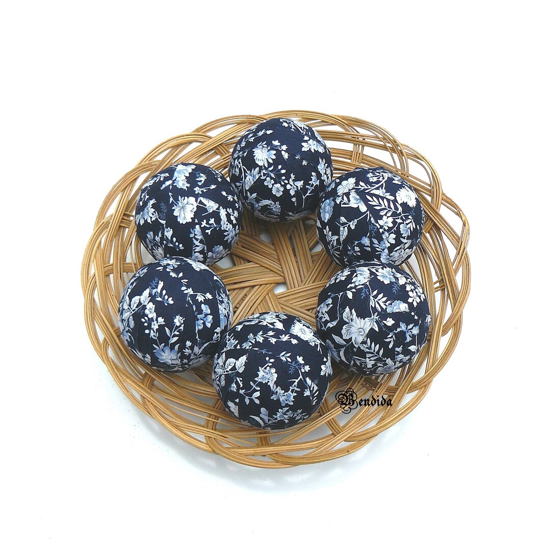 Navy Blue and White Decorative Rag Balls for Bowls, Vase Filler Orbs ...