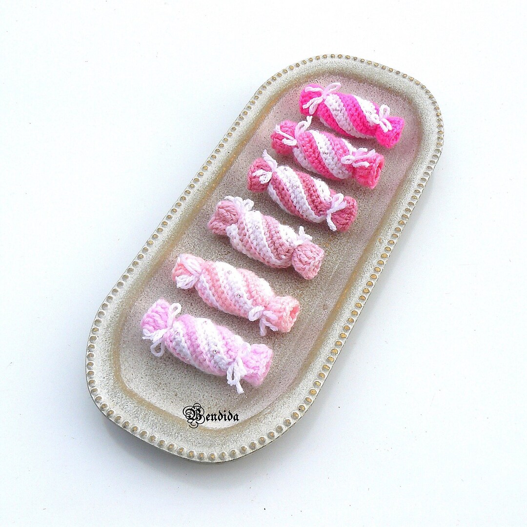 Pink and White Crochet Candy Set of 6, Faux Fake Bon Bon, Bowl or Vase ...