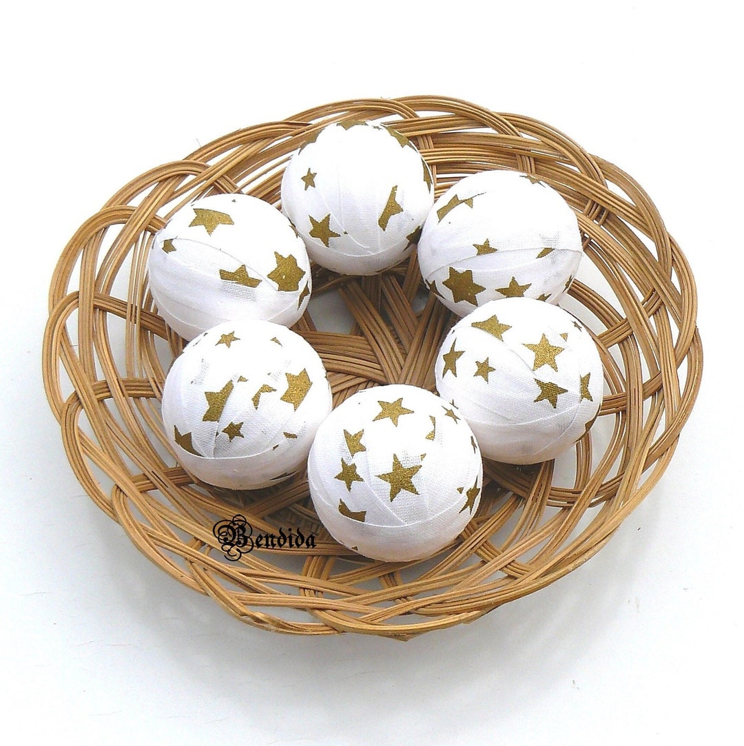 White and Gold Rag Balls for Bowls, Vase Fillers Decorative Orbs ...