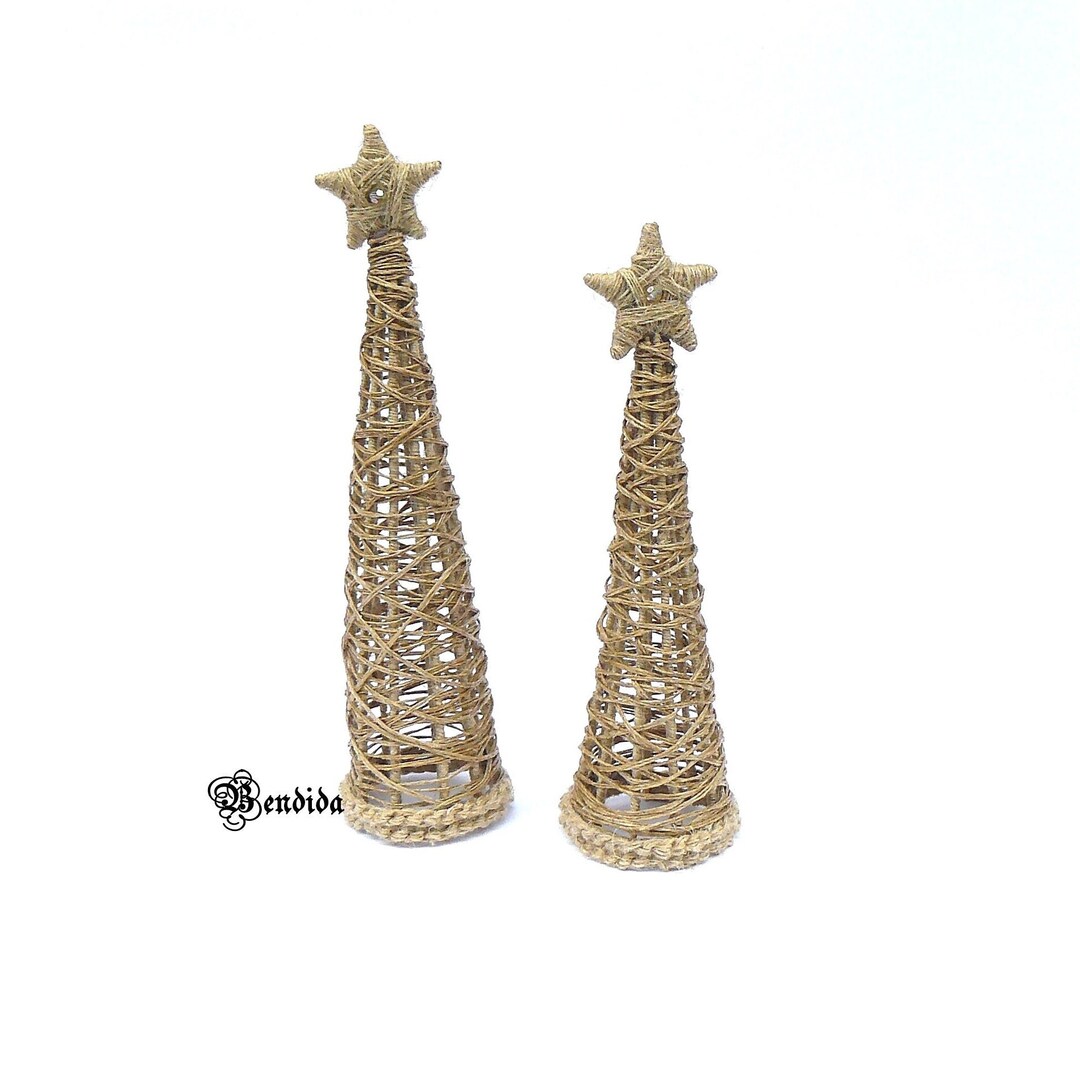 Mini Christmas Tree of Twine, Jute Rope Bottle Topper, Mantel or Shelf ...