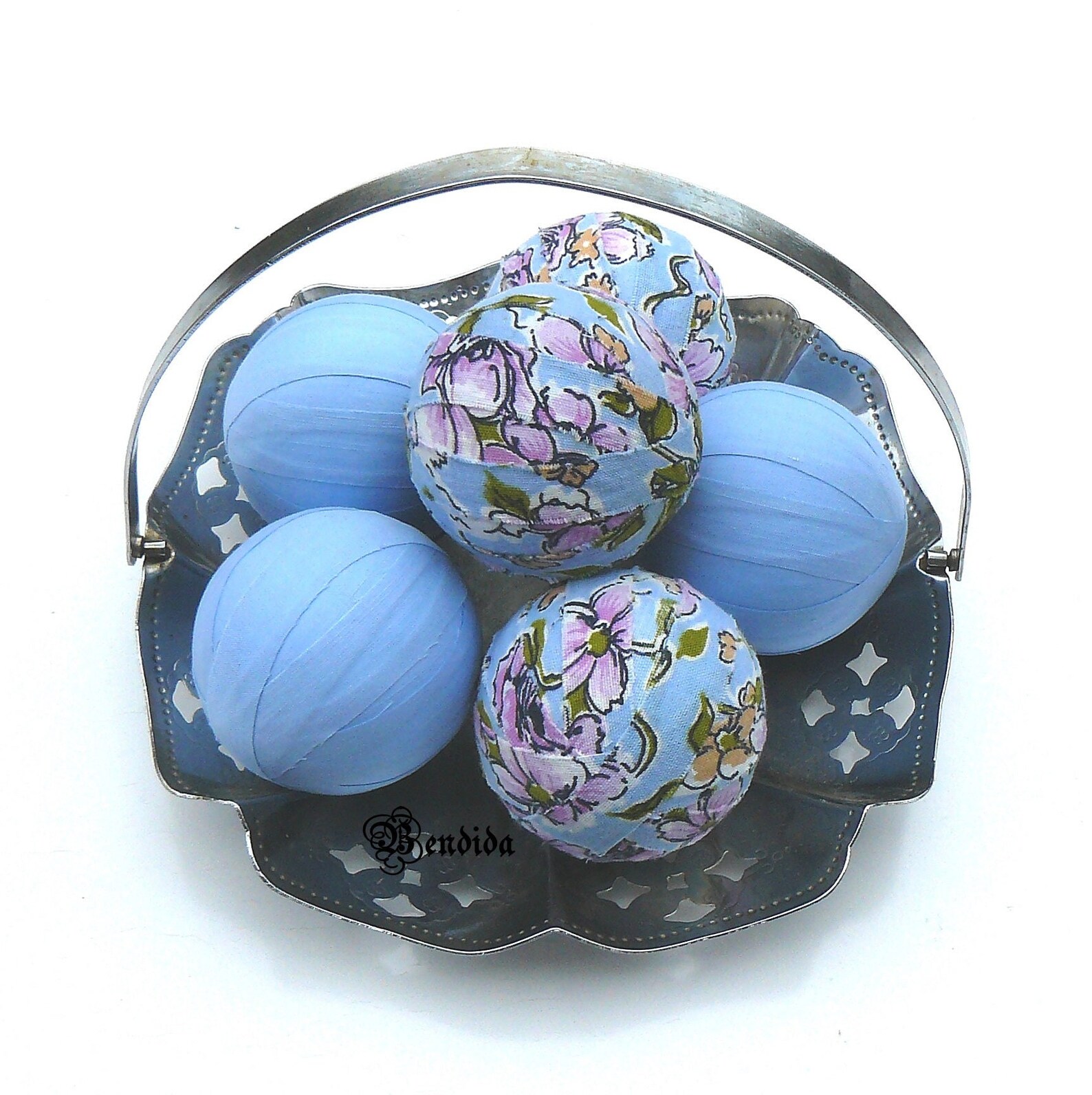 Blue and Purple Floral Fabric Wrapped Rag Balls, Bowl or Vase Fillers ...