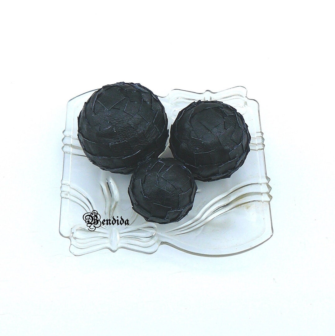 Black Decorative Balls for Bowls Set of 3, Vase Fillers Orbs, Leather ...