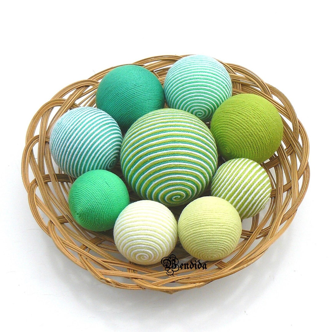 Green Decorative Balls for Bowls, Vase Fillers Orbs, Yarn Wrapped ...