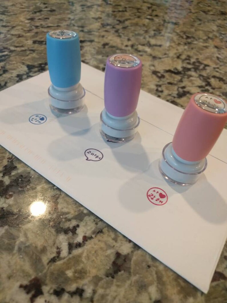 Self Inking Cute Korean Book Rubber Stamp Set '사랑해' | Etsy
