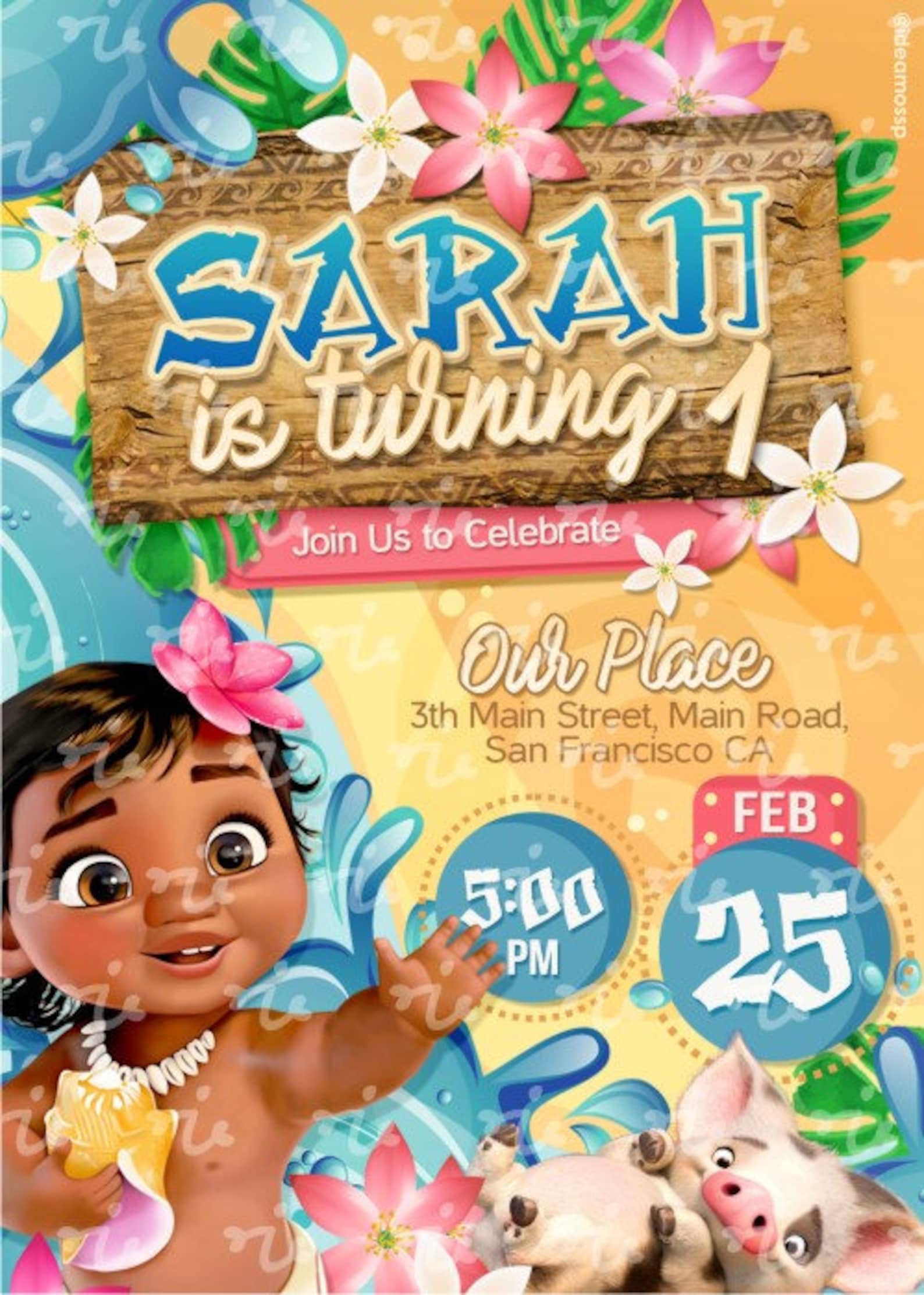 Invitacion Digital Moana Bebé / ARCHIVO IMPRIMIBLE - Etsy España