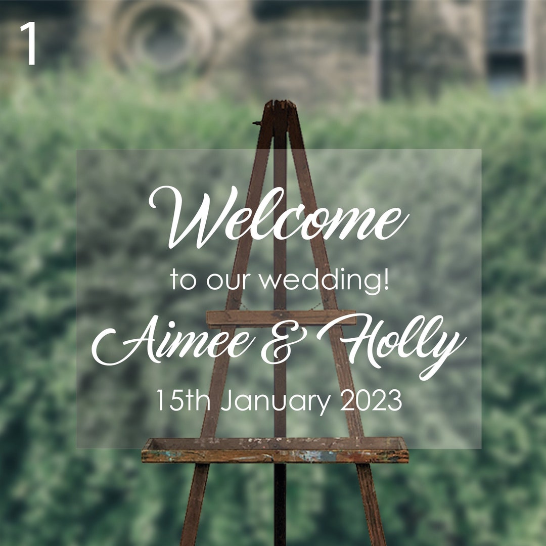 Personalised Welcome Sign Decal. A2 Wedding Sign Sticker. Names & Date ...