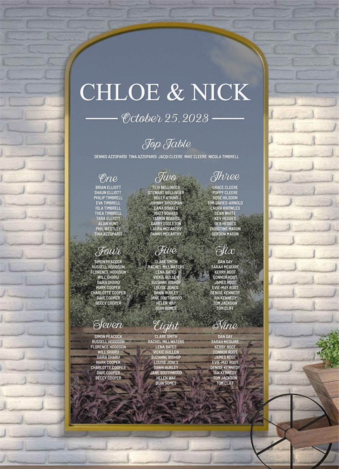Wedding Seating Plan Mirror Decal – Bespoke Vinyl for Glass, Acrylic or ...