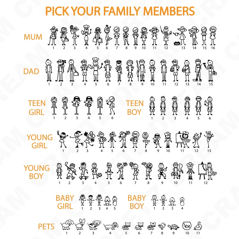 Stick Family Car Decals. Car Glass Stickers of Family Members. - Etsy