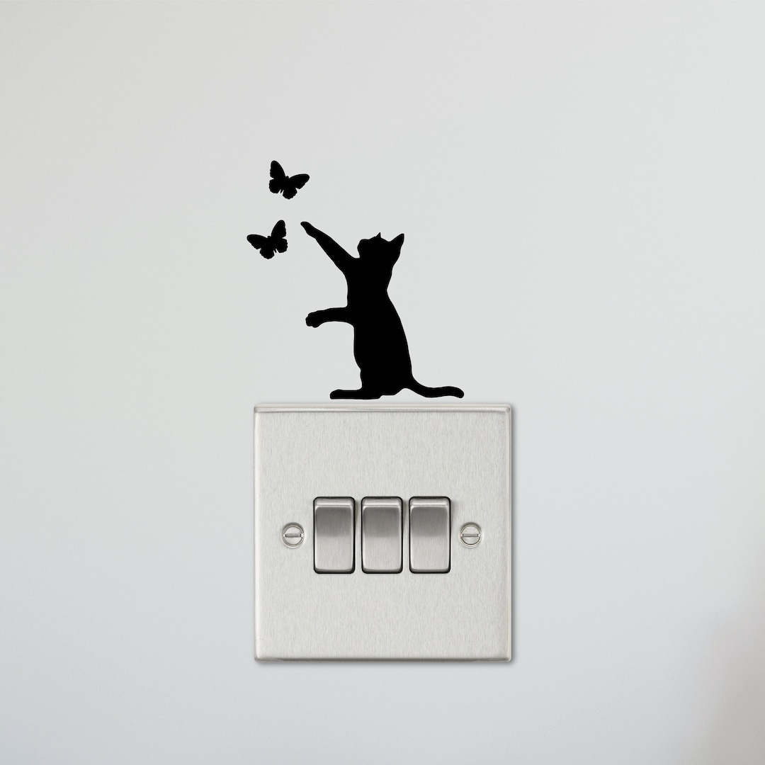 Cat Light Switch Decal. Playing With Butterflies. Kid's Room Stickers ...