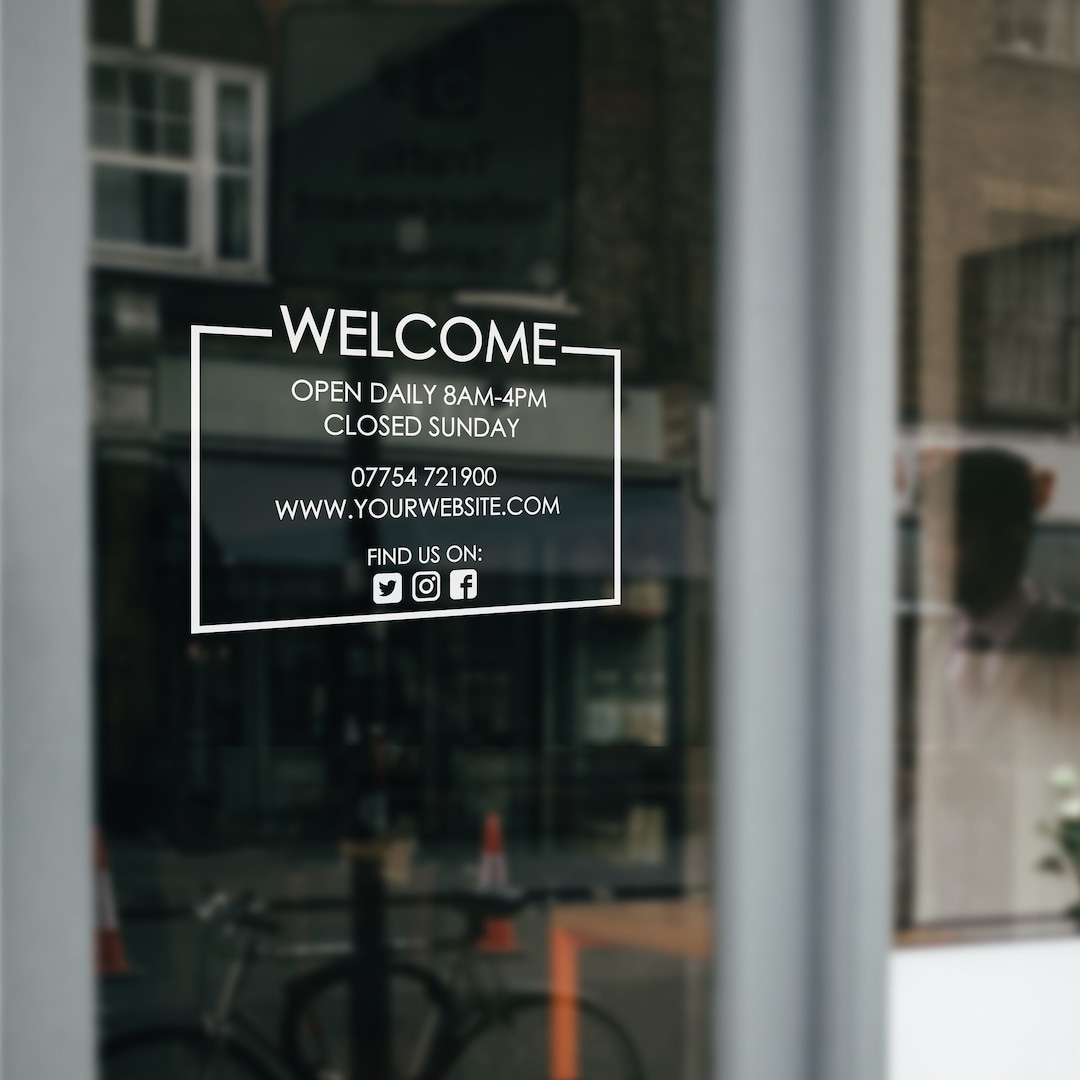 Business Opening Hours Window Decal: Custom Café, Salon, Gym, Barbers ...