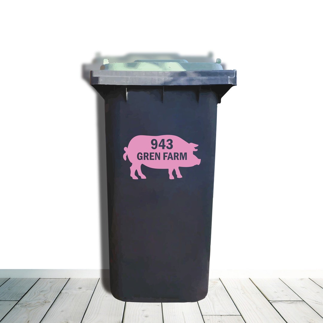 2 Pig Wheelie Bin Decals. House Number Sticker. Bin Trash Skip Rubbish ...