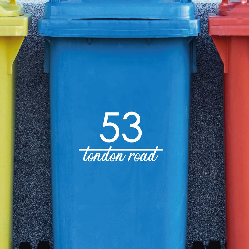 2 Wheelie Bin Vinyl Decals. Fancy House Number, Street Name Stickers ...
