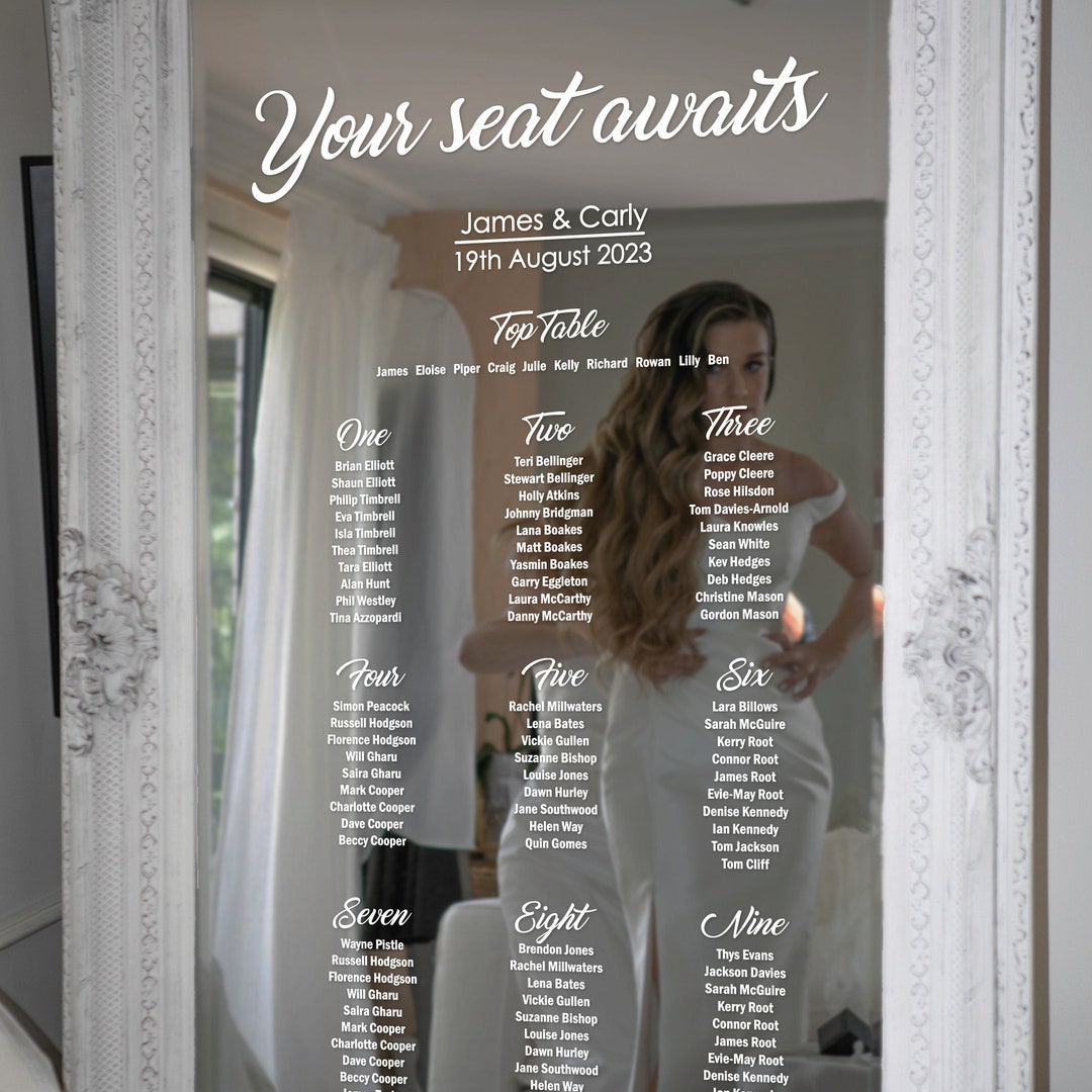 Mirror Table Plan Decal, Mirror Seating Plan, Vinyl Seating Chart ...