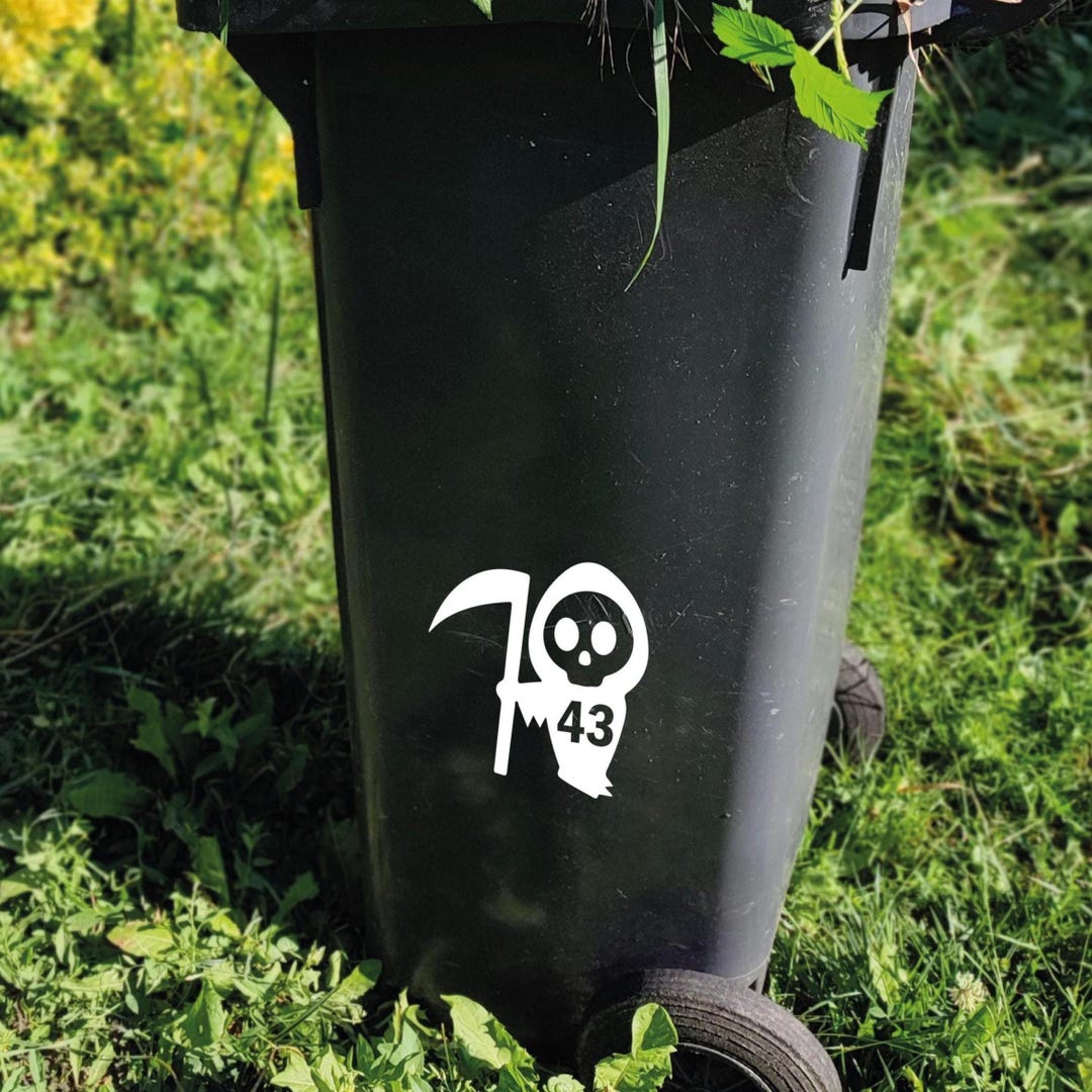 Skull Wheelie Bin Decals. House Number Sticker. General Waste Bin, Skip ...