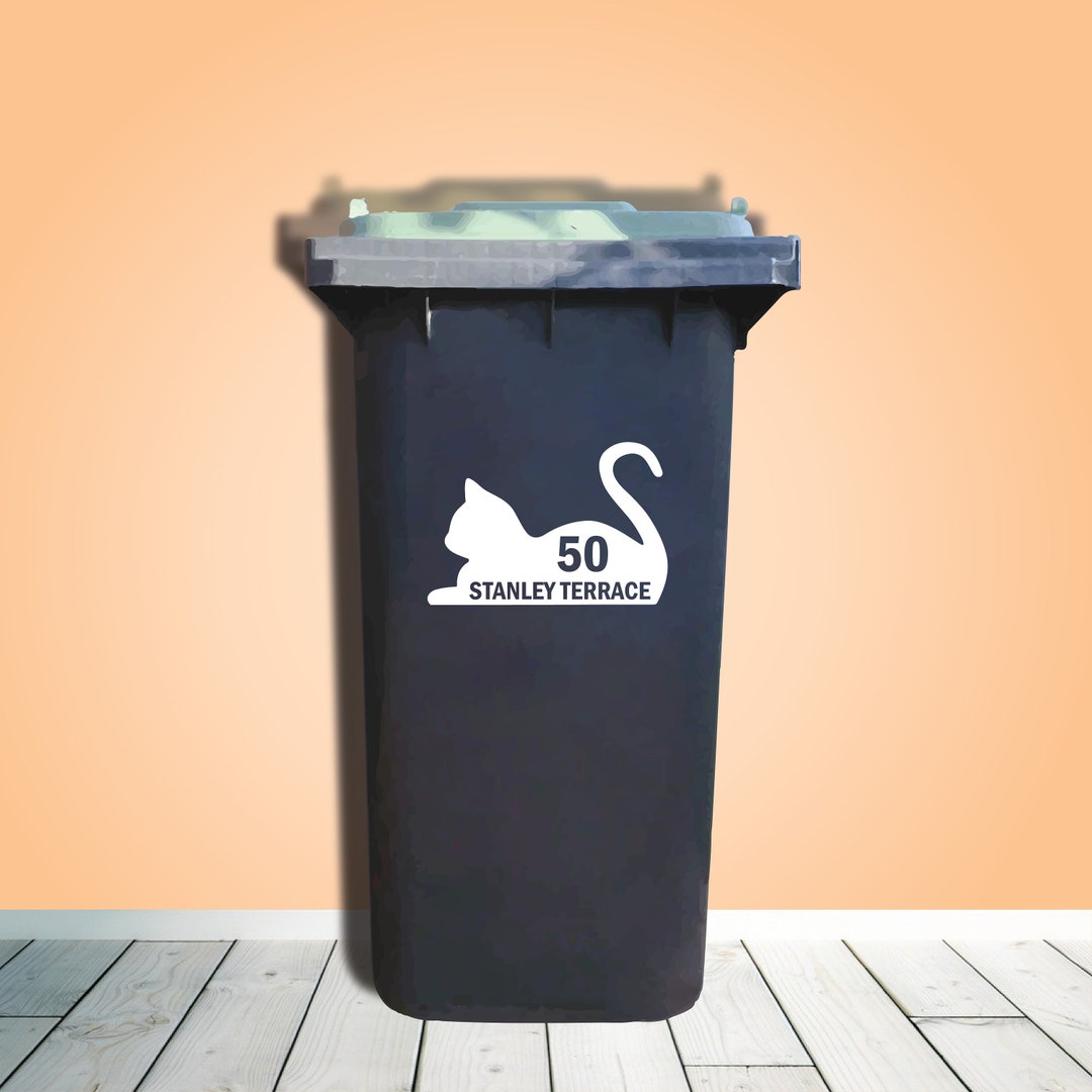 2 Cat Wheelie Bin Decals. House Number Sticker. Bin Trash Skip Rubbish ...