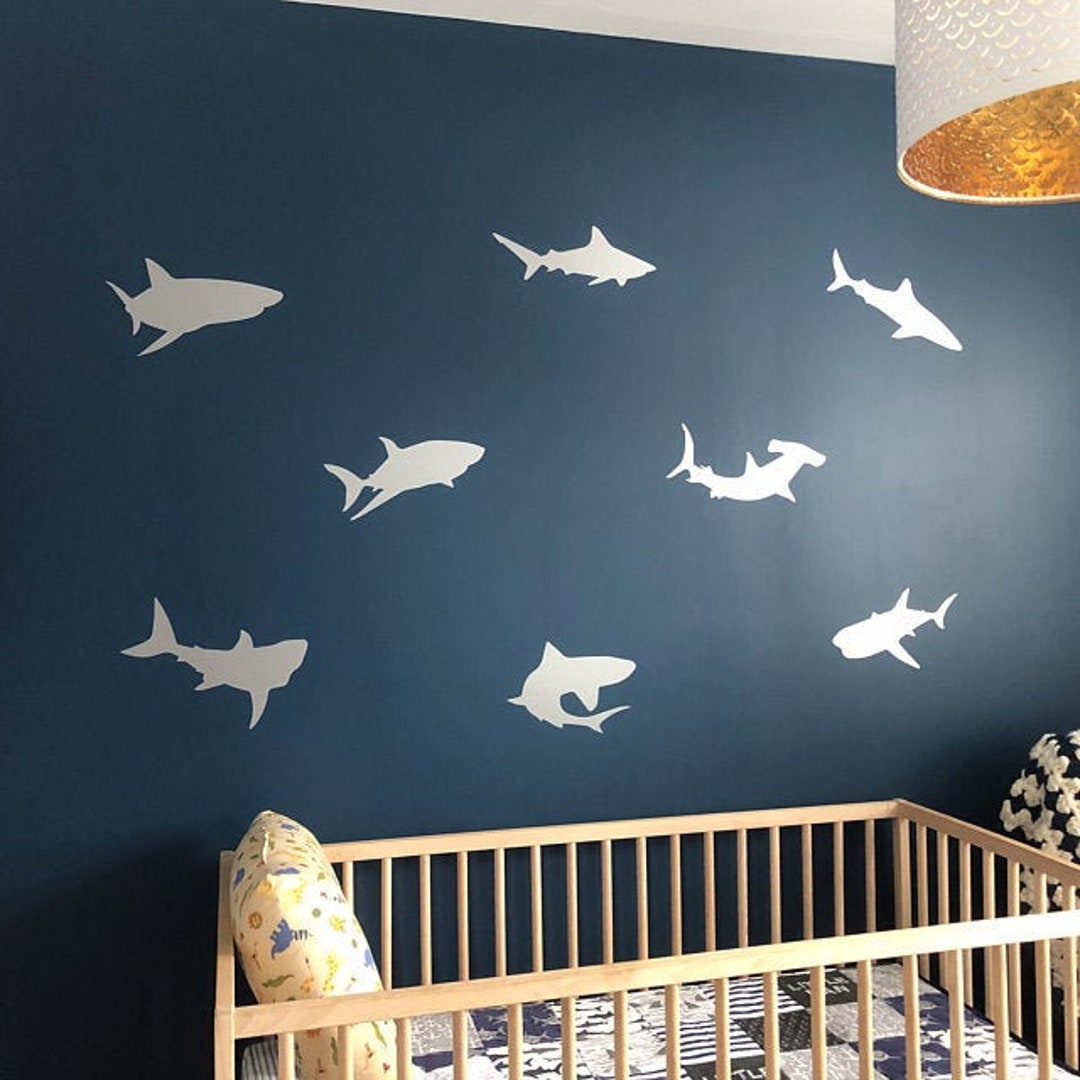 Large Shark Kid's Wall Decals. Nursery Bedroom Wall Transfers. Boys ...