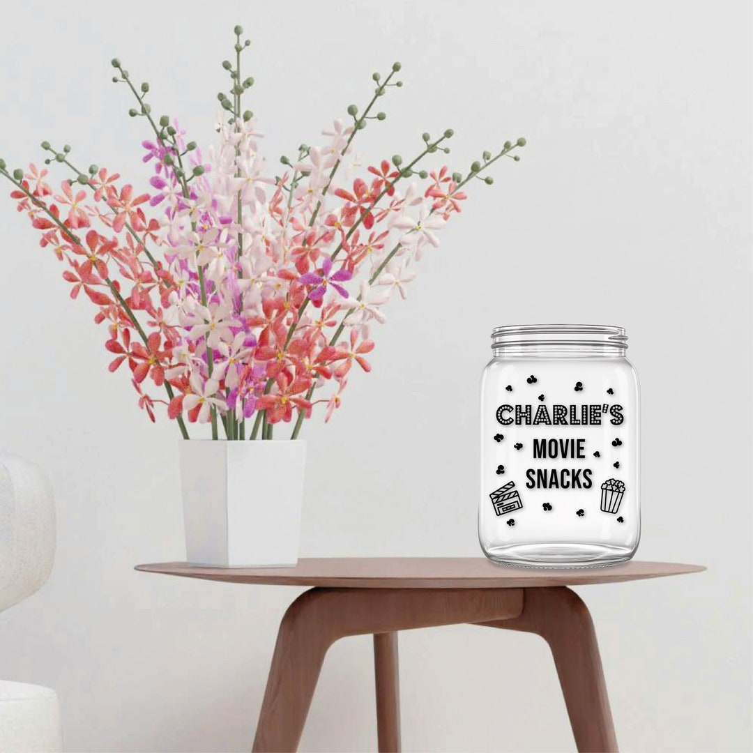 Movie Night Snack Jar Decal - Custom Kids Name Sticker for Cinema ...