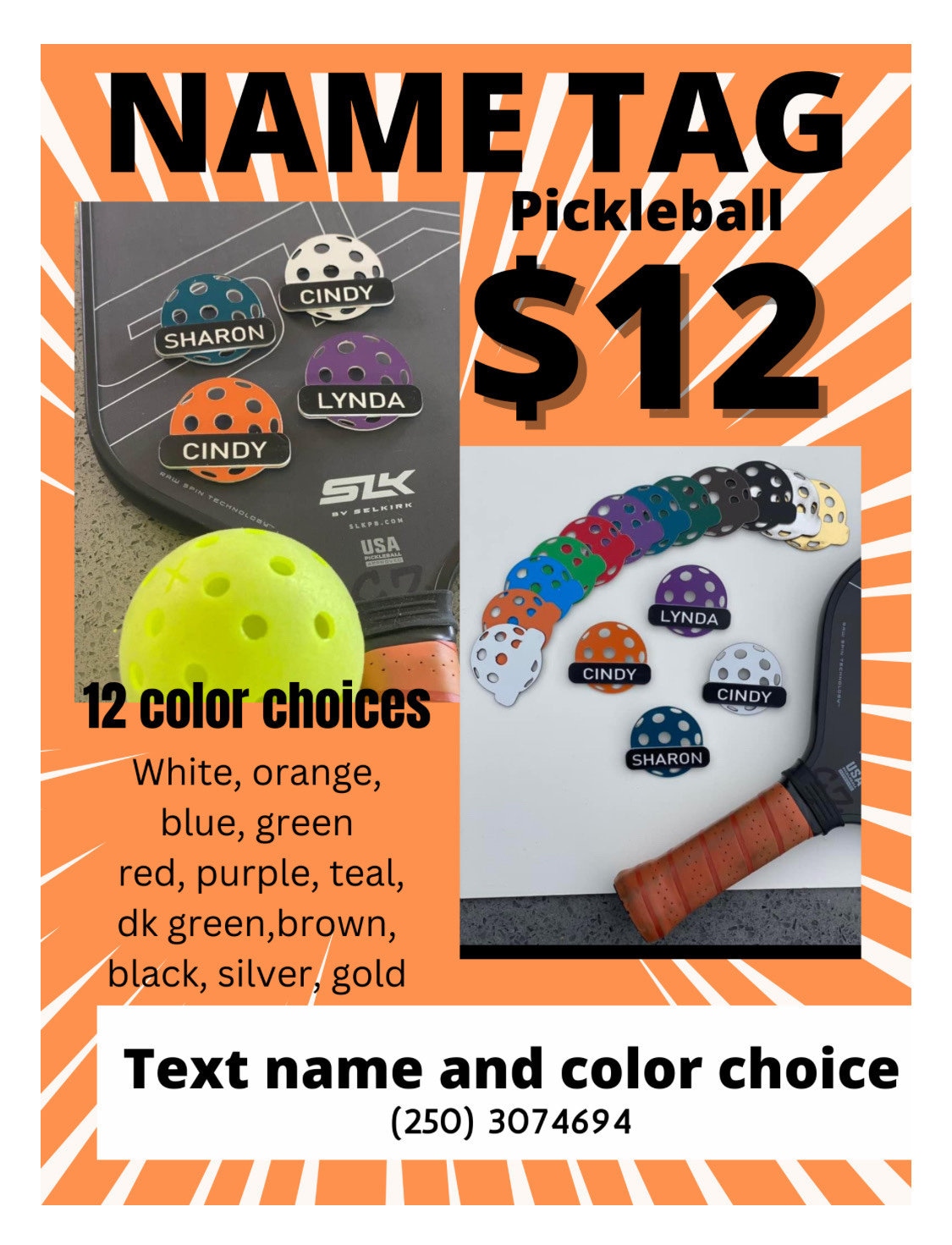 Pickleball Name Tag, Badge, Racket Sport, Tennis, Party, Party Favour ...