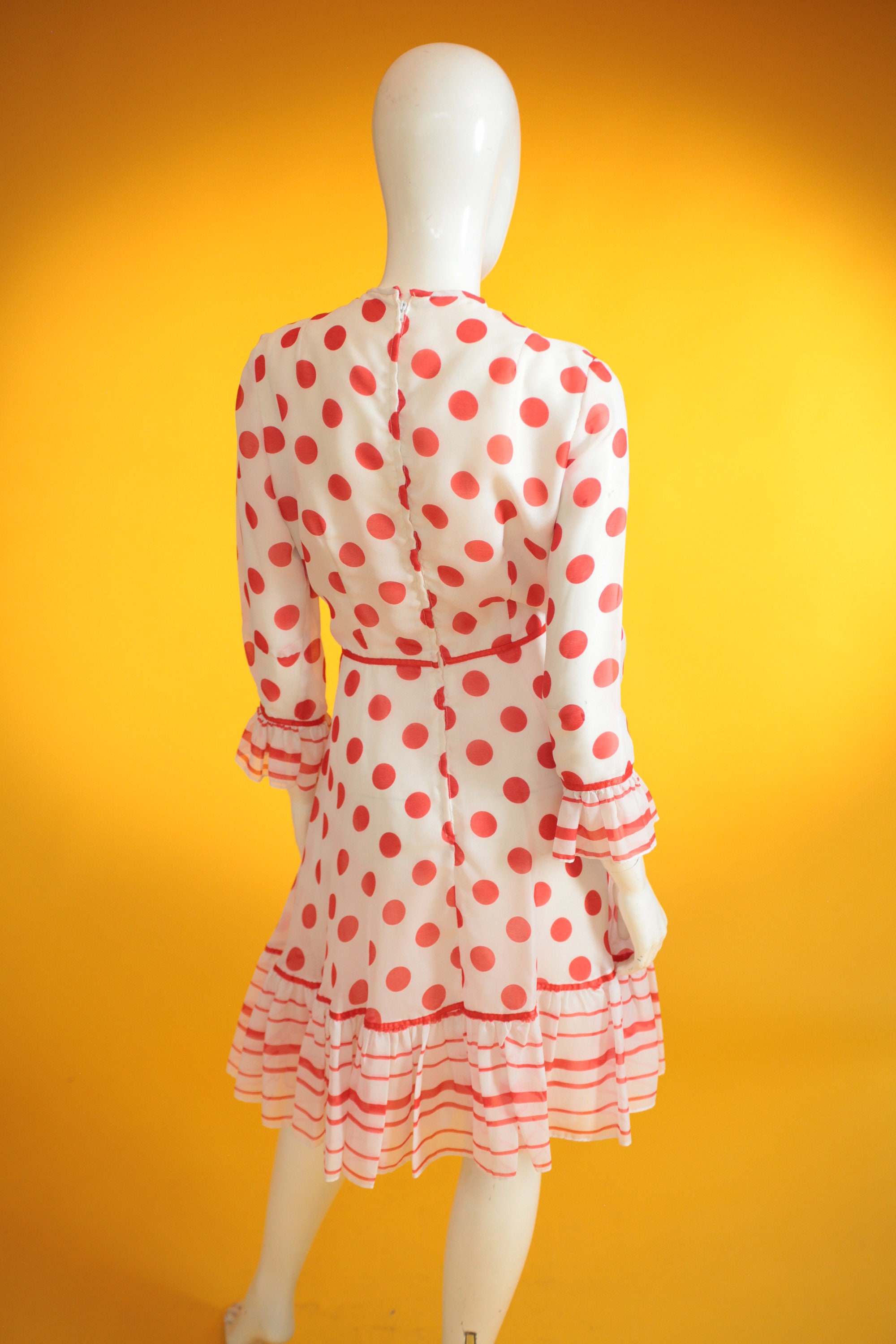 Vintage 1970s Dress Red & White Spot Print Polka Dot Chiffon - Etsy