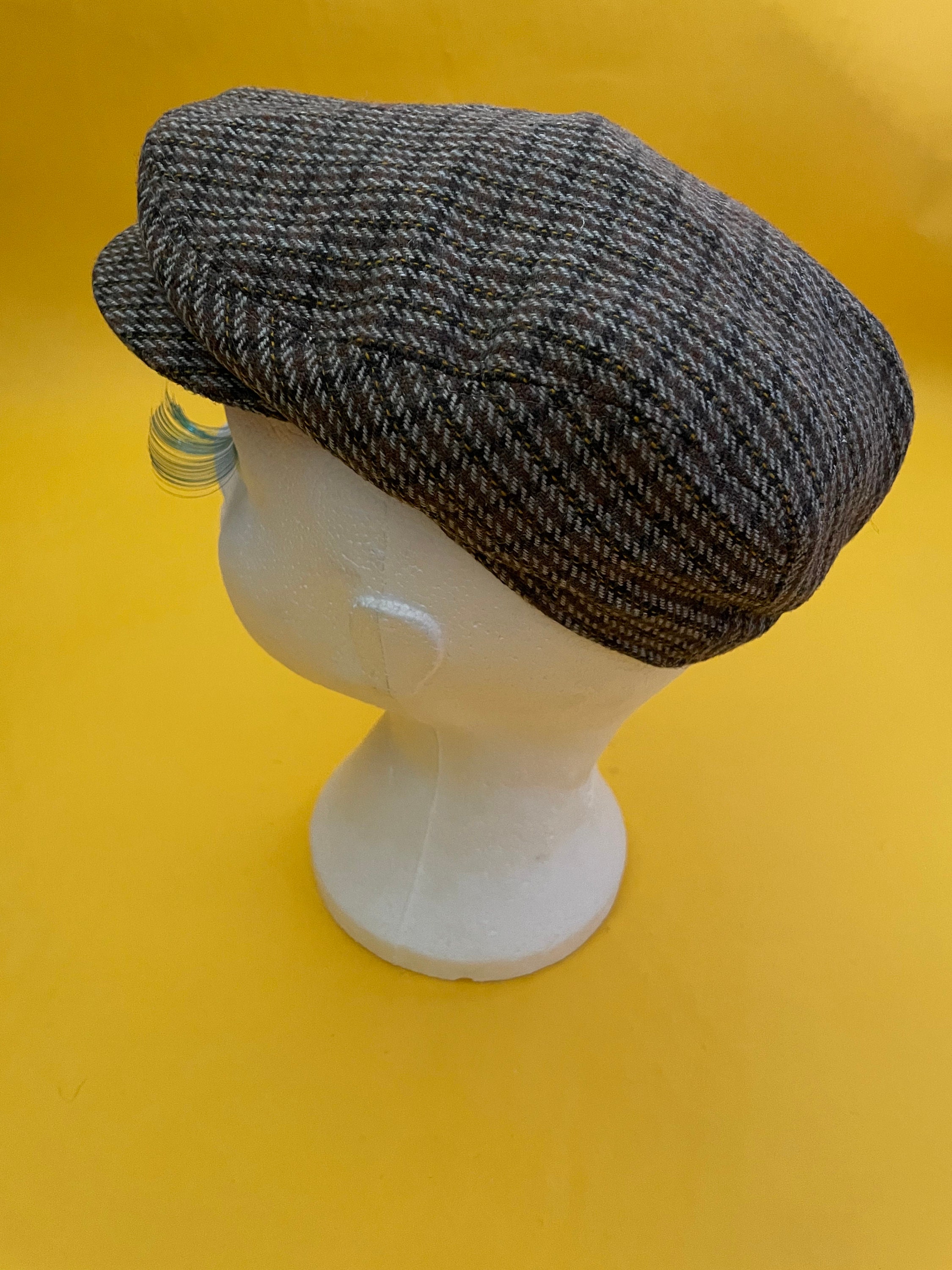 Vintage Hat 1950s Tweed Wool Flat Cap in Grey Brown & Yellow - Etsy