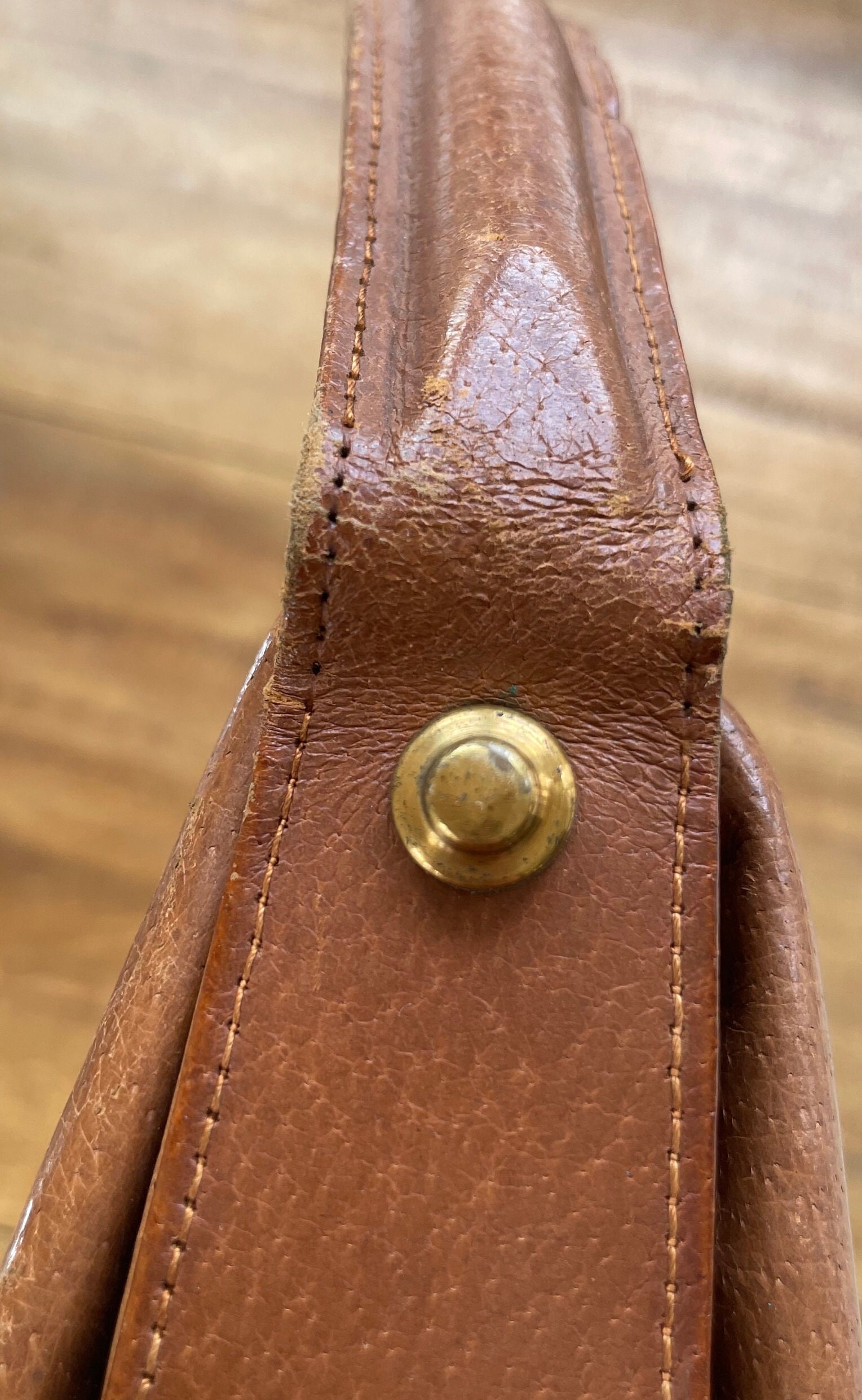 Vintage Handbag 1950s/ 1960s Brown Tan Leather Structured Handbag Mod Bag Pin up Bag Made in ...