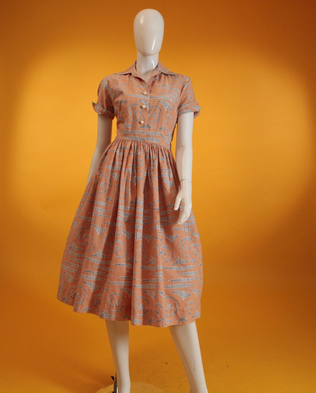 1950s Atomic Print Cotton Dress: Vintage Shirtwaister (UK 6-8 US 2-4 XS ...