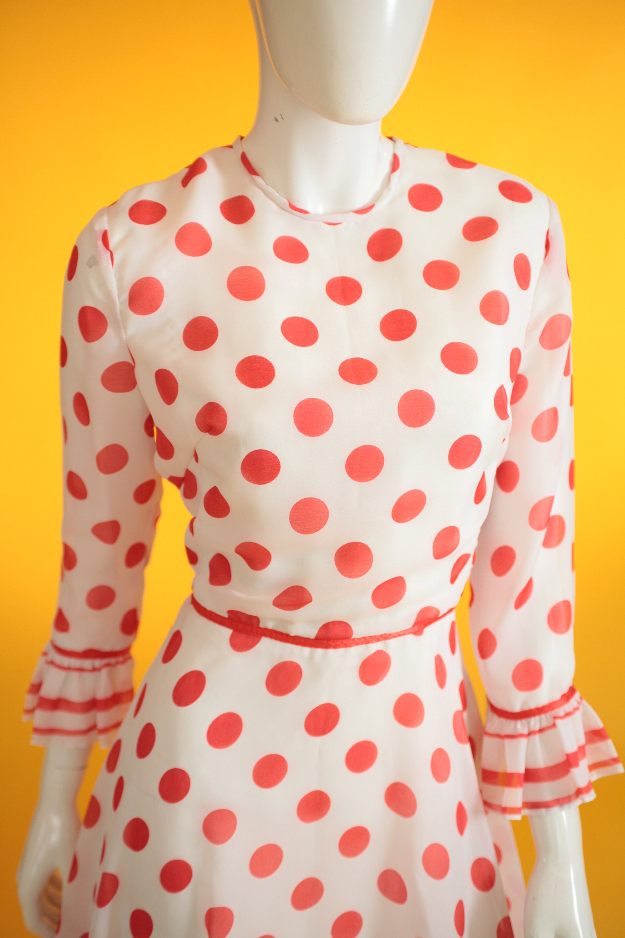 Vintage 1970s Dress Red & White Spot Print Polka Dot Chiffon - Etsy