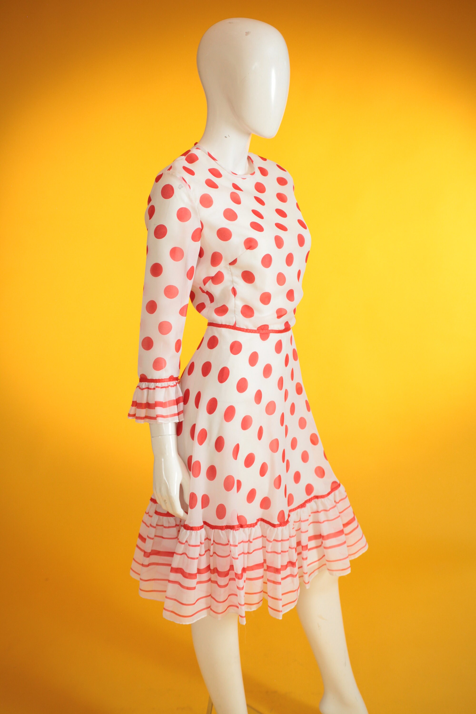 Vintage 1970s Dress Red & White Spot Print Polka Dot Chiffon - Etsy