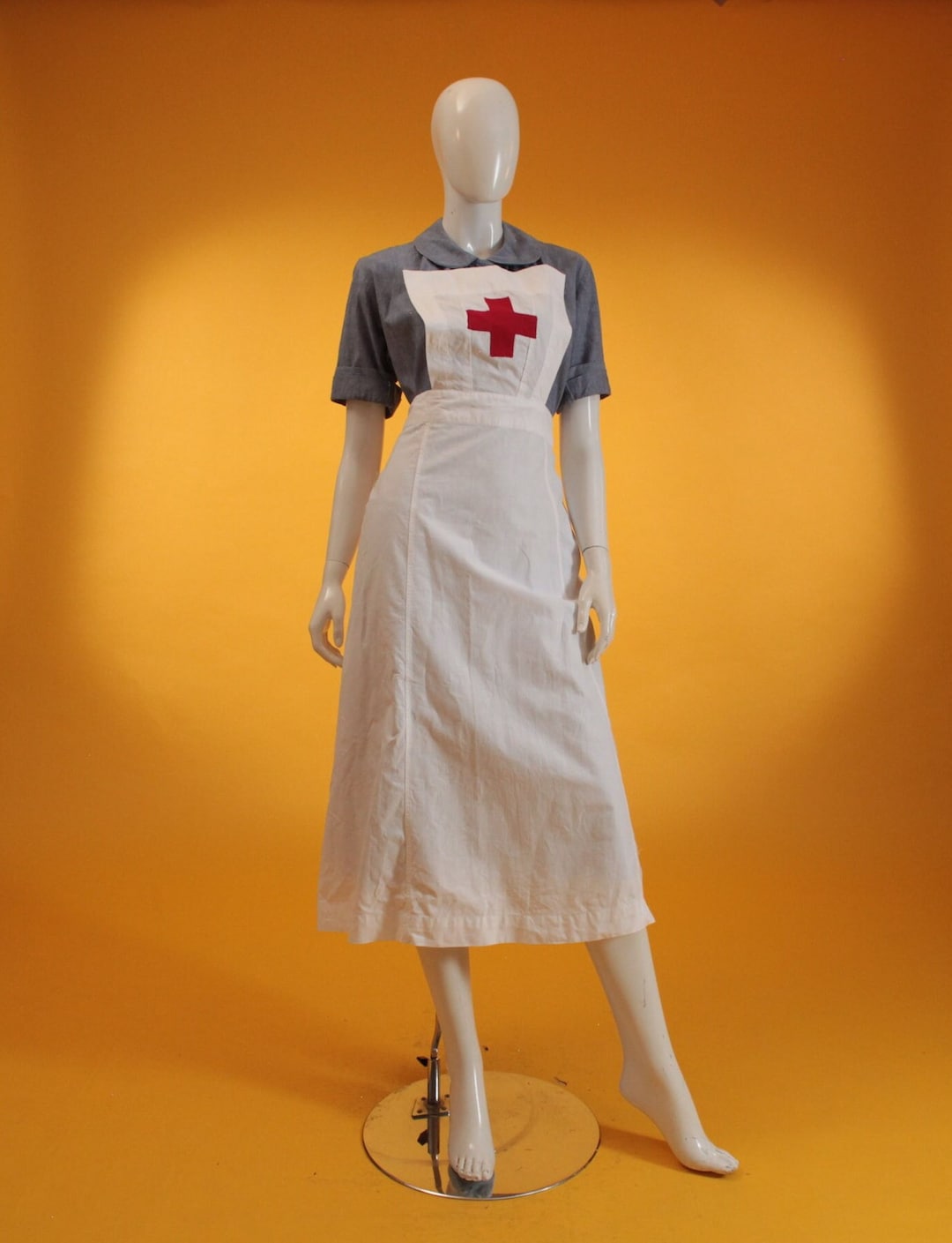 WW2 1940s Nurses Uniform With Original Apron Red Cross Blue Cotton ...
