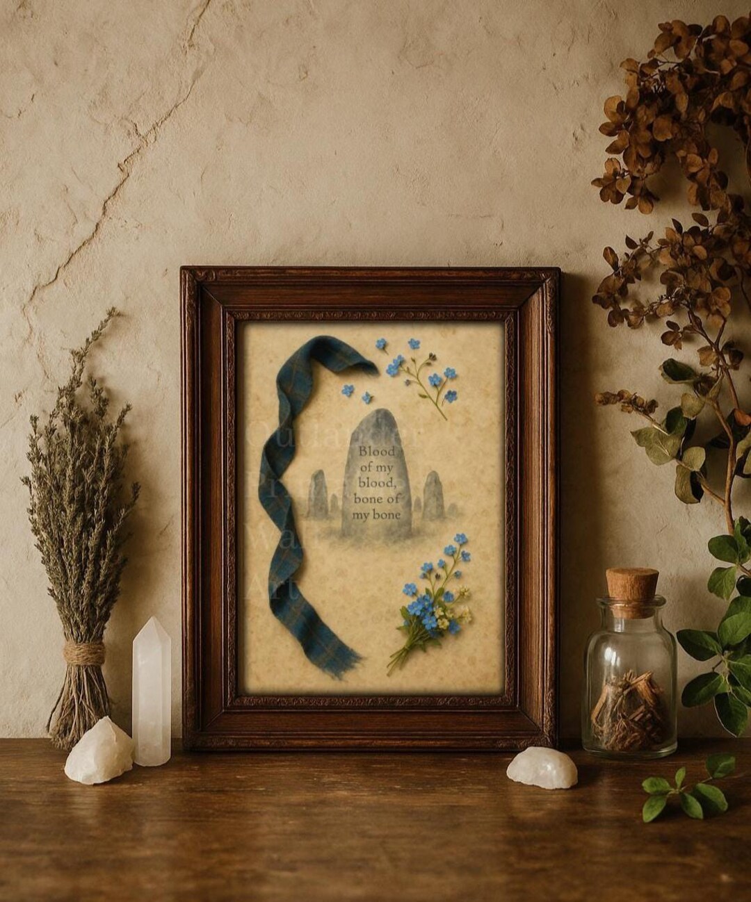 Outlander Art Print – Tartan and Forget Me Not Wall Decor – Printable ...