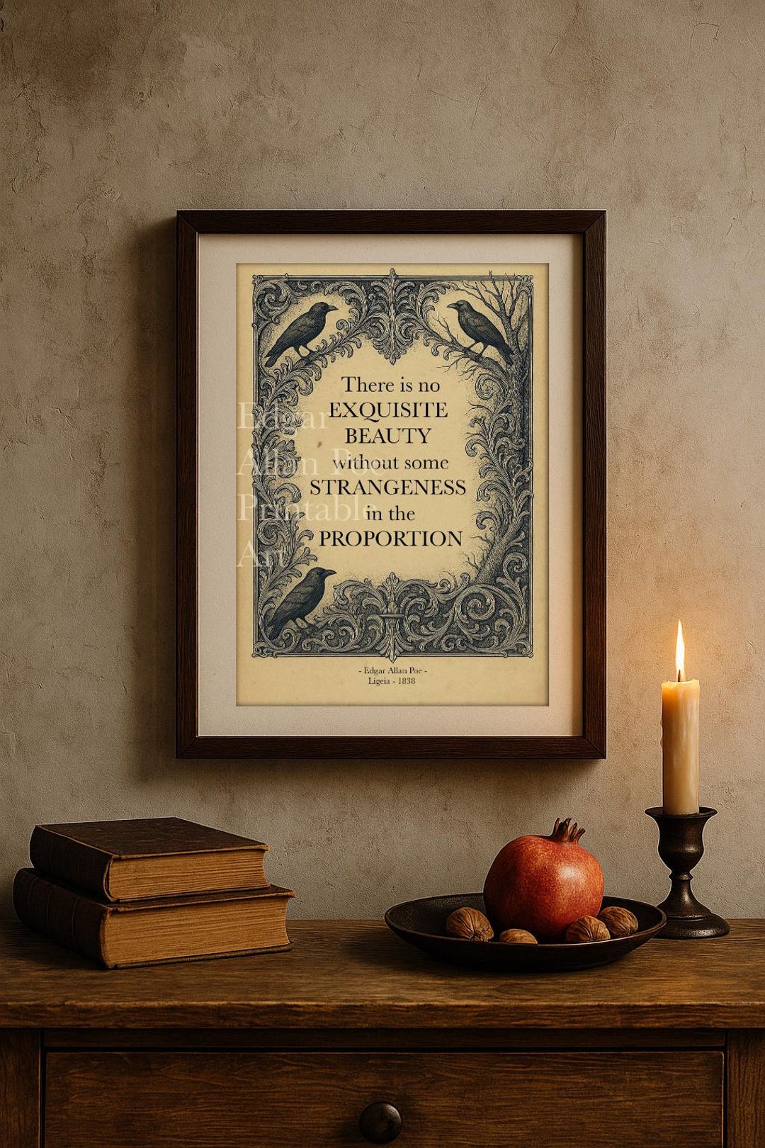 Edgar Allan Poe Quote Print: Victorian Gothic Raven Art (digital ...