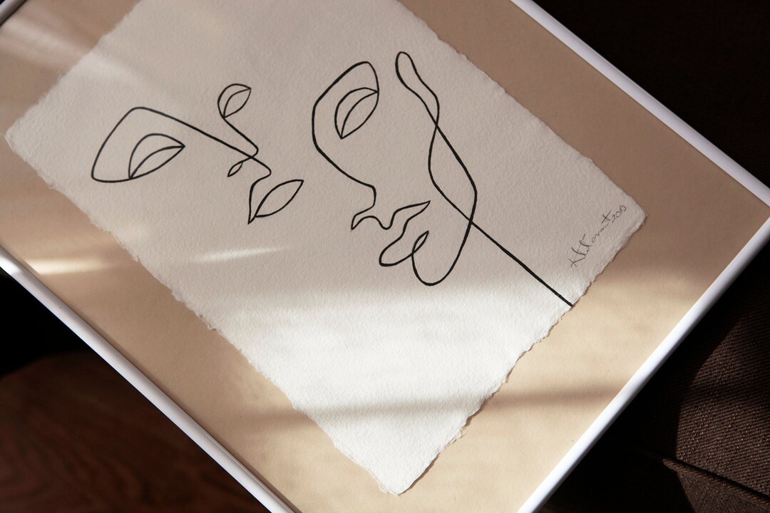 Hand-painted Illustration, Linear Portrait on Natural Handmade Paper - Etsy