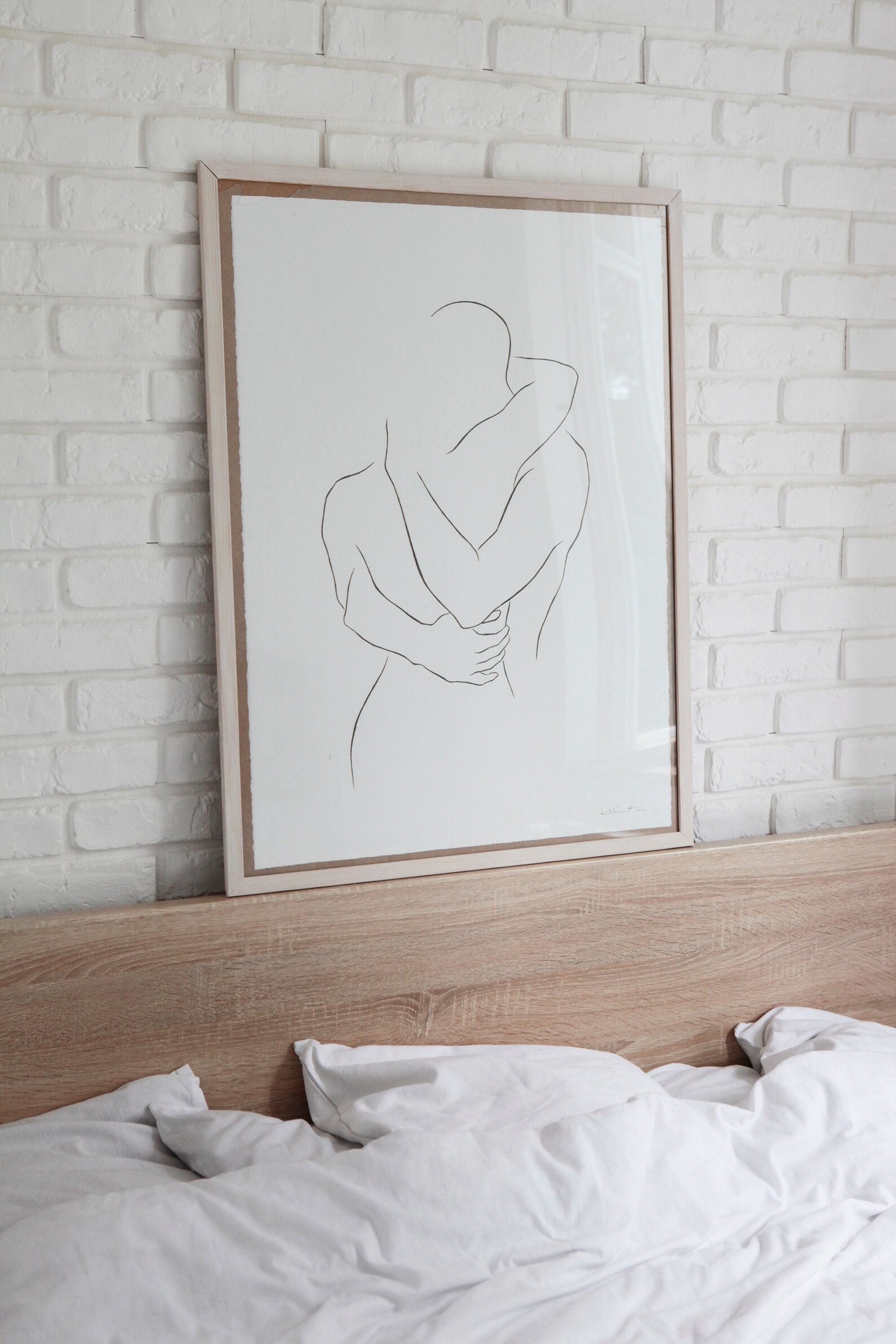 Hand-painted Illustration Linear Couple Drawing on Natural - Etsy