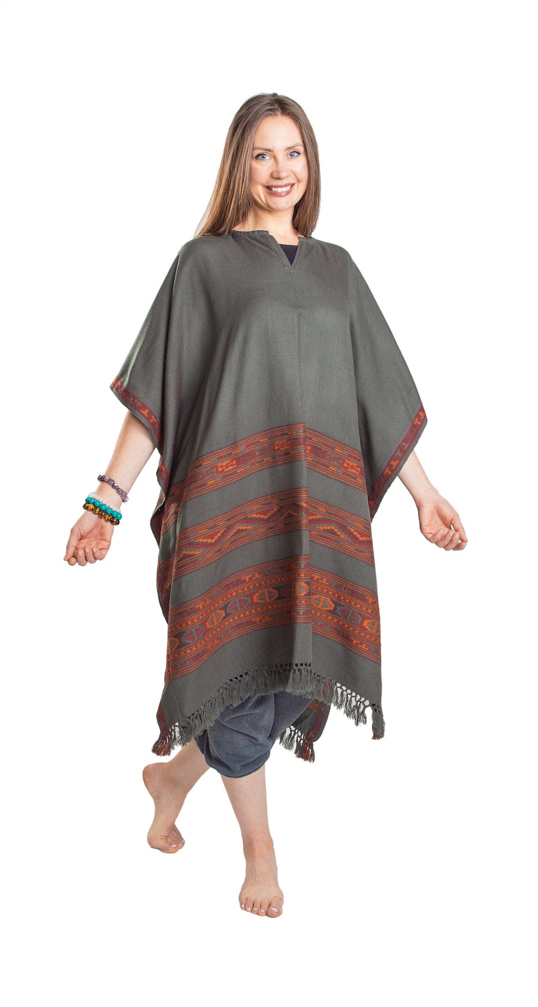 Ethnic Tribal Vegan Wool Poncho Cape: Handmade Fringe Wrap - Etsy