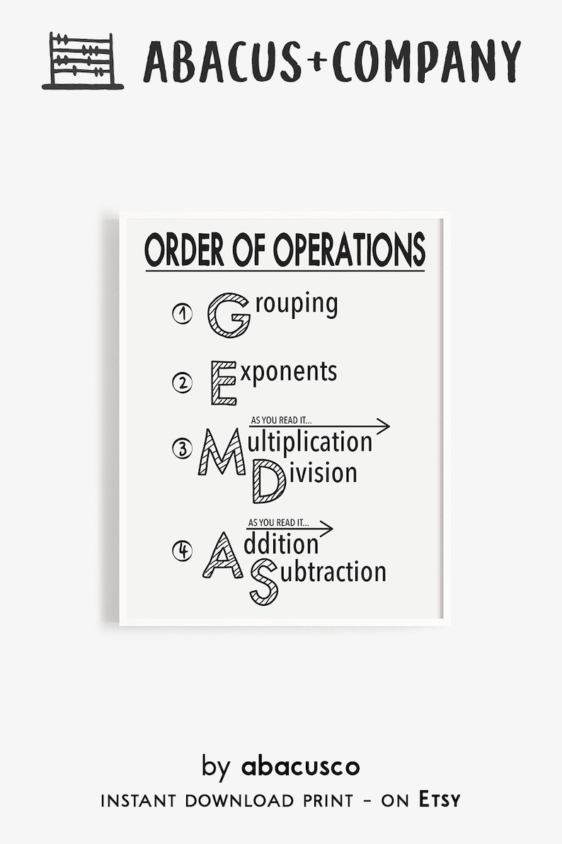 Order of Operations Math Classroom Decor Poster | GEMDAS, PEMDAS ...