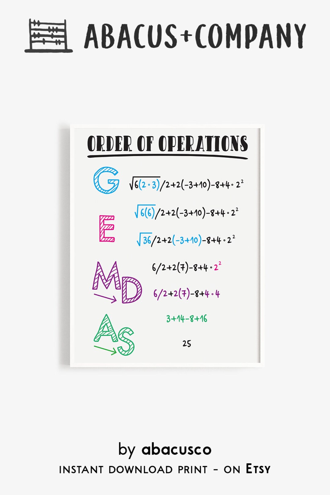 Order of Operations Math Classroom Decorative Poster. Perfect for ...