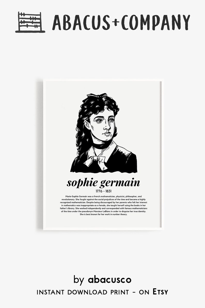 Sophie Germain. Women in Mathematics. Great Mathematician Poster Series ...