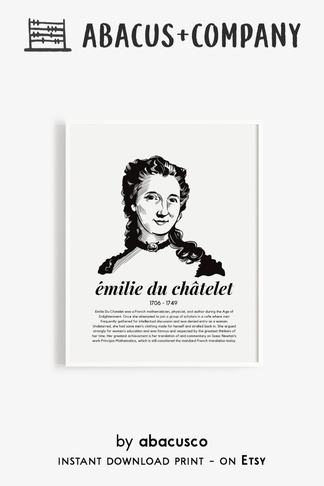 Emilie Du Chatelet. Women in Mathematics. Great Mathematician Poster ...