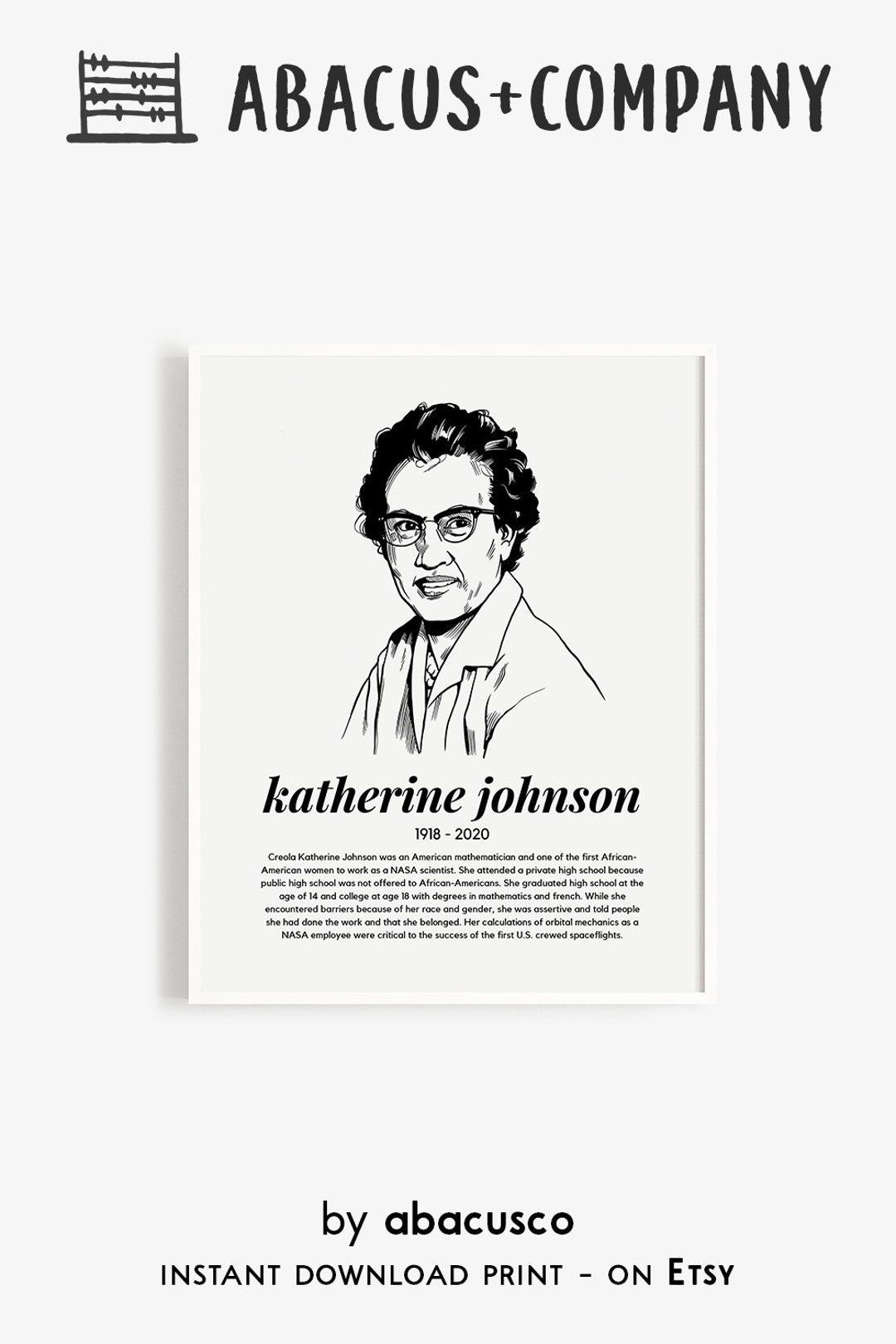 Katherine Johnson. Women in Mathematics. Great Mathematician Poster ...