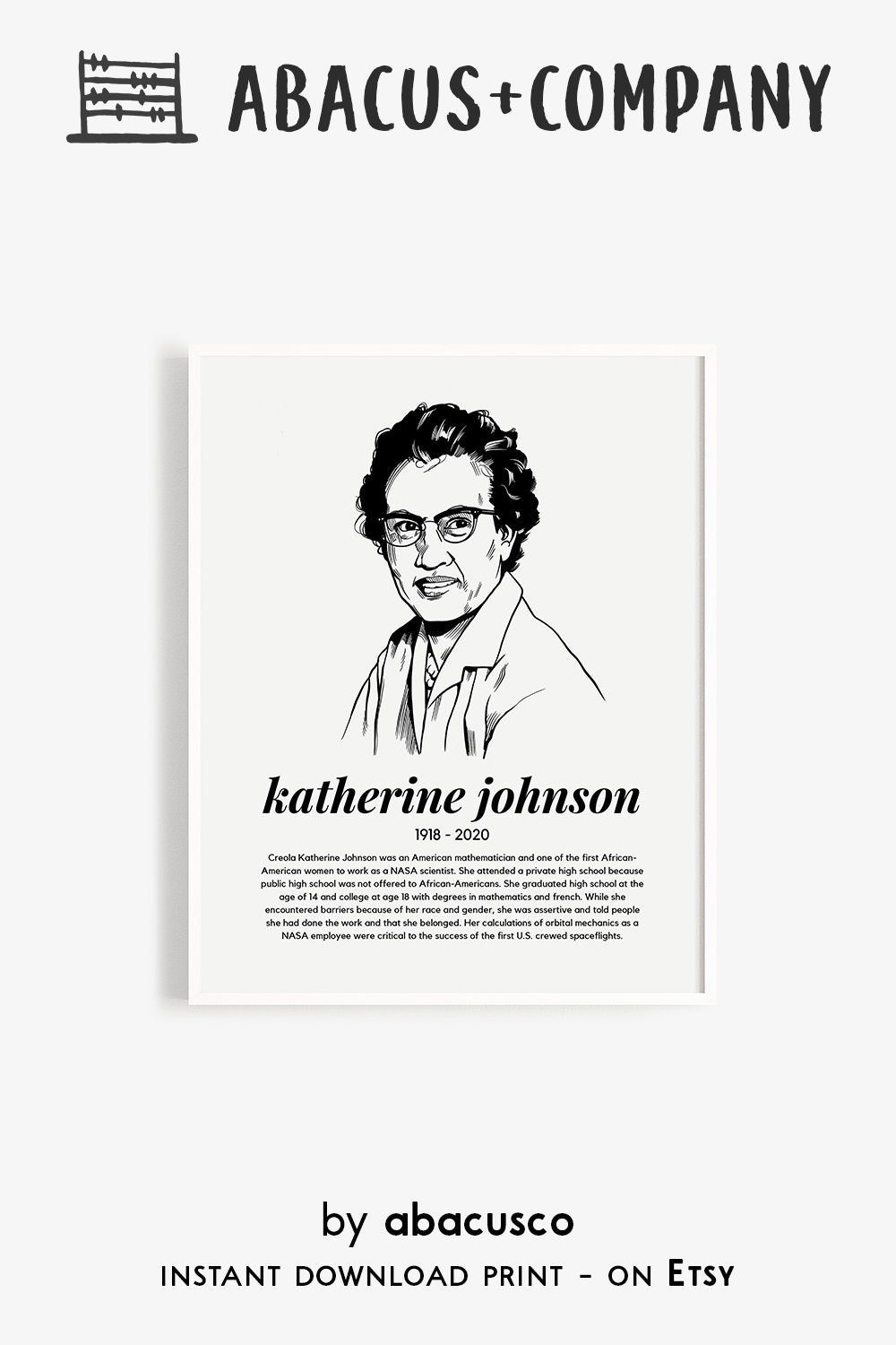 Katherine Johnson. Women in Mathematics. Great Mathematician Poster ...