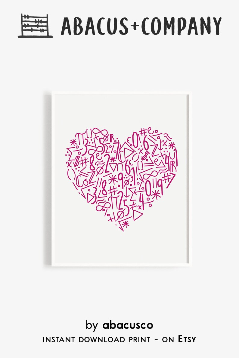 Pink Math Symbol Heart Poster Perfect for the Math Lover in Your Life ...