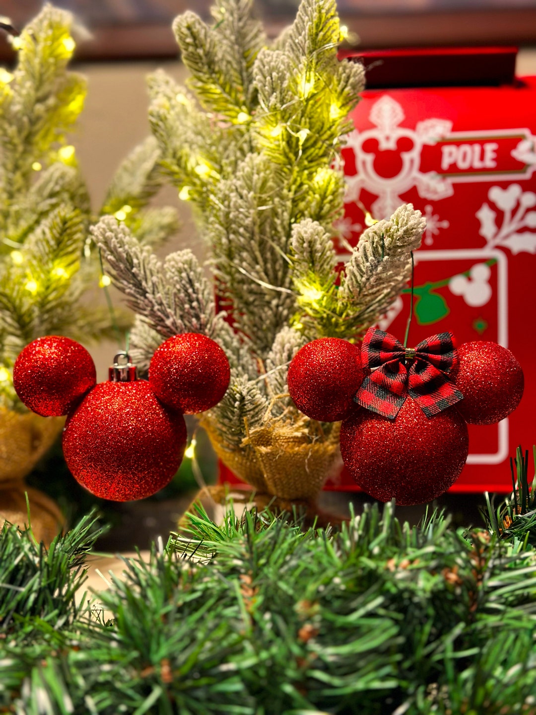 Mickey and Minnie Red Glitter Christmas Ornaments - Etsy