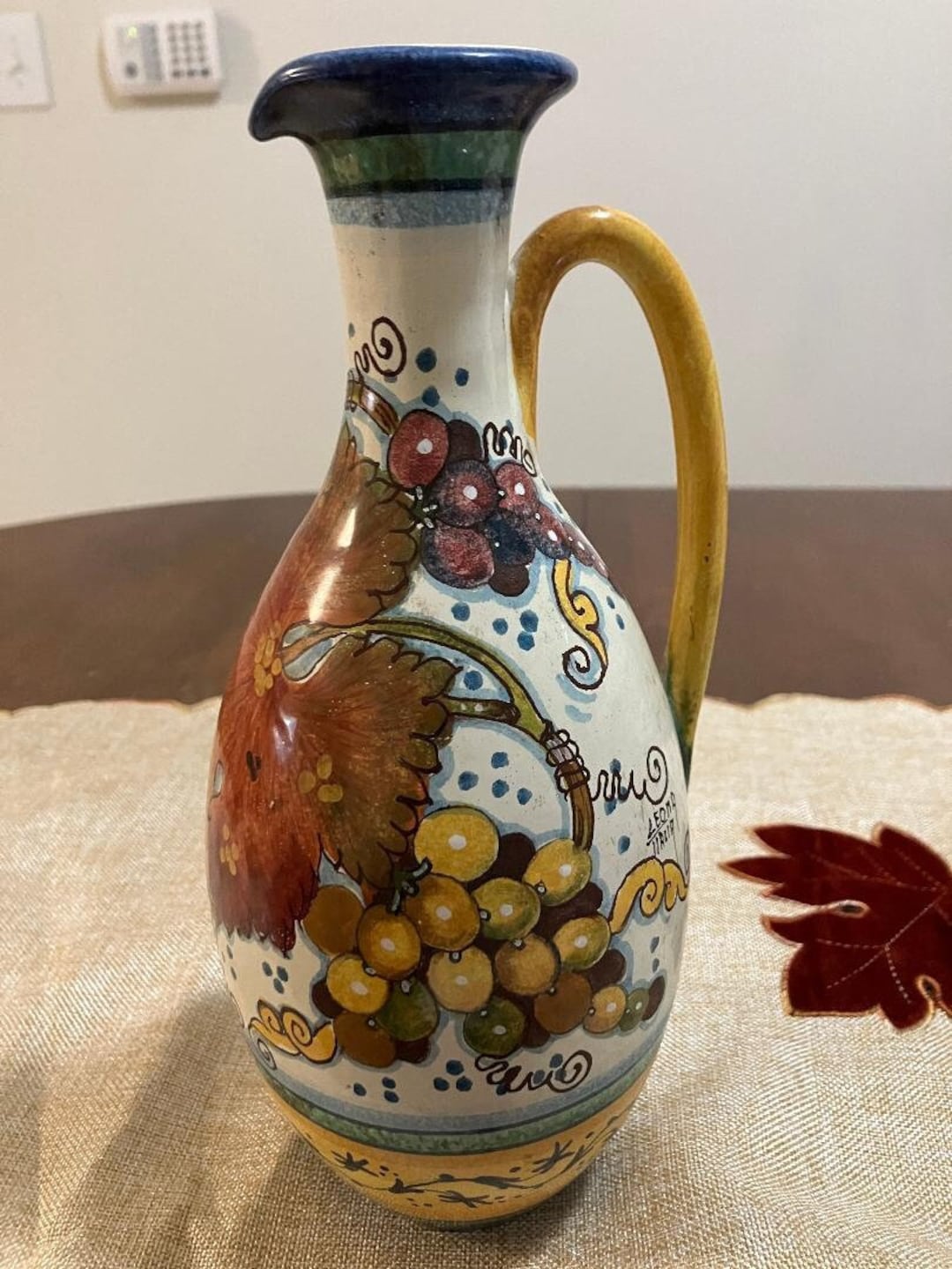 Italian Pottery Olive Oil Pitcher Signed by Leona, Italia - Etsy