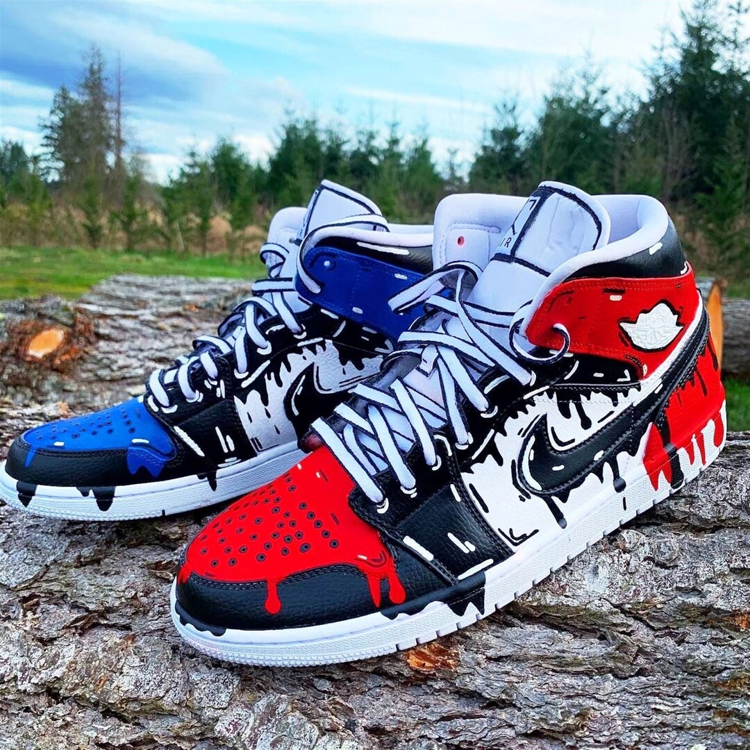 Custom Blue and Red Drippy Cartoon High Top Jordan 1 Art - Etsy