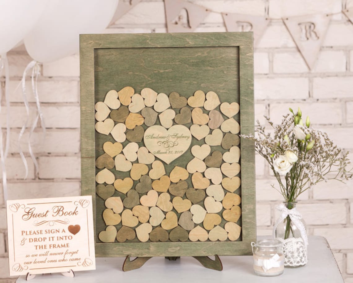 Custom Wedding Guest Book Alternative Wood Green Drop Top Box | Etsy