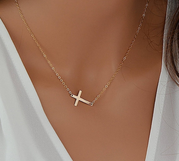 Sideways Cross Necklace Gold Cross Necklace Delicate | Etsy Sideways Cross Necklace Gold Cross Necklace Delicate | Etsy