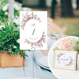 Puple Vine Table Numbers Template Wedding Table Number - Etsy