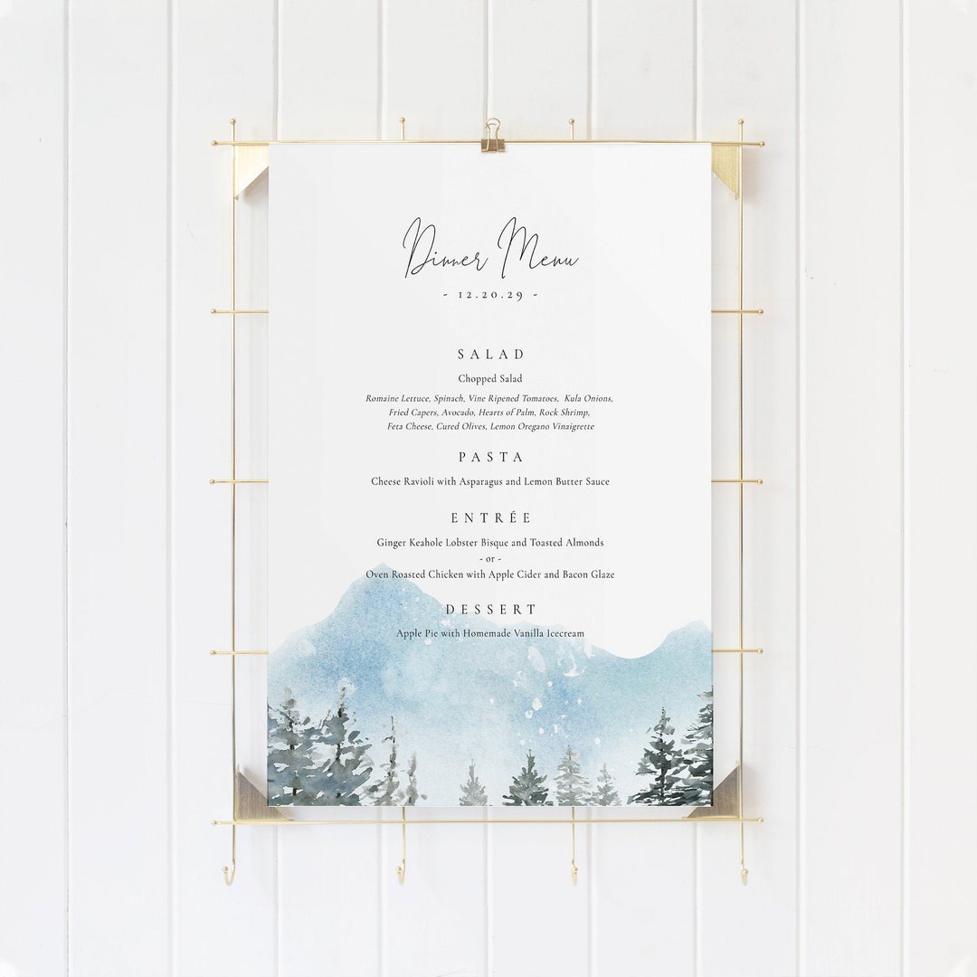 Evergreen Forest Wedding Menu Sign Template Printable Wedding - Etsy