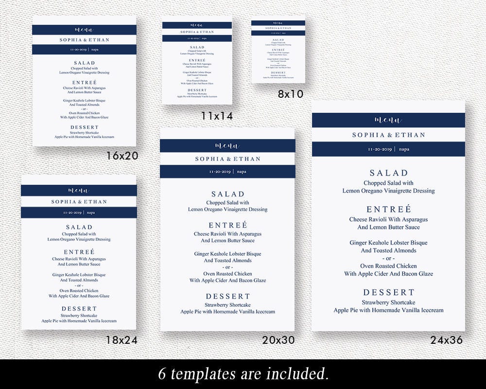 Navy Wedding Menu Sign Template Printable Wedding Menu Board | Etsy