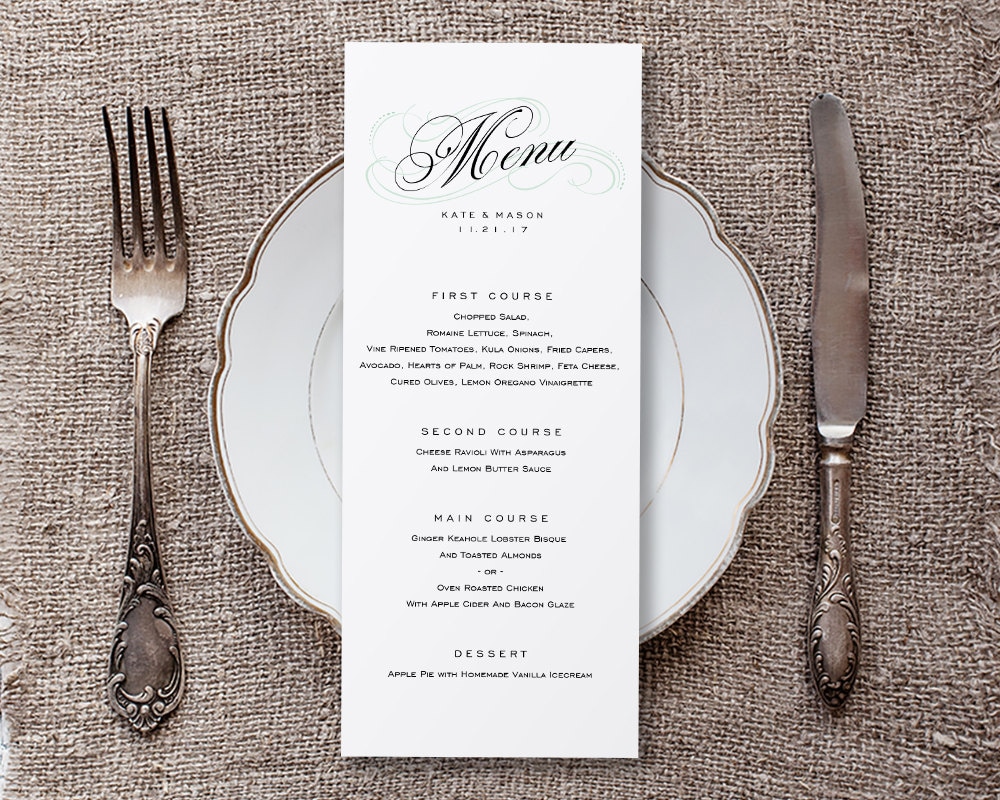 Wedding Menu Template Printable Menu Wedding Dinner Menu | Etsy